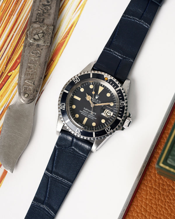 Stitchless Matte Night Blue Square Scale Alligator Strap - Atelier del Sur